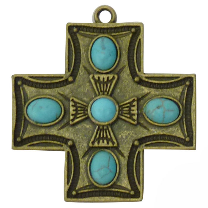 Square Cross Pendant with Inner Cross Design and Turquoise Stones in ...