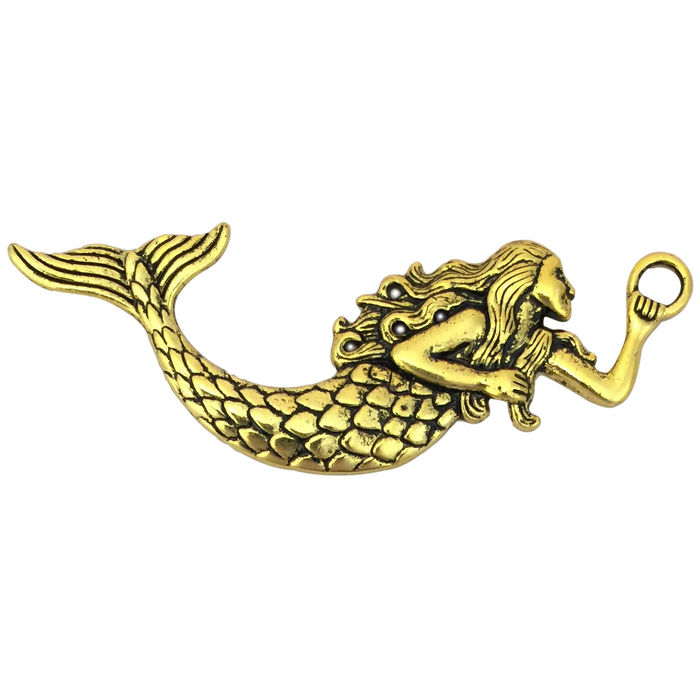 Gold Mermaid Pendant in Pewter Extra Large » Mermaid Charm