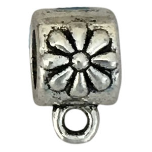 Barrel Silver Jewelry Bail with Flower Design in Pewter » Jewelry Findings