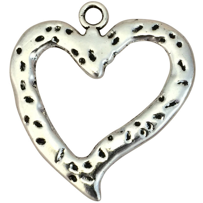 Hammered Silver Open Heart Charm Pendant in Pewter » Heart Charm