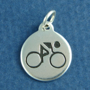 Biking Charm Disk in Sterling Silver
