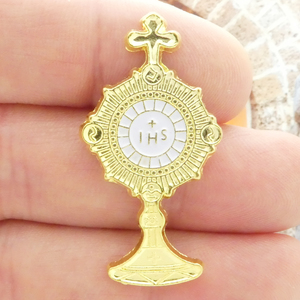 IHS Catholic First Communion Lapel Pin Gold » Gold Pewter Charms